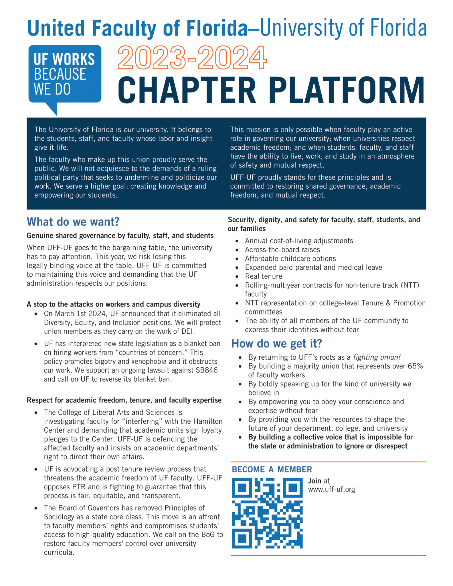 2023-2024 UFF-UF CHAPTER PLATFORM – United Faculty of Florida at UF